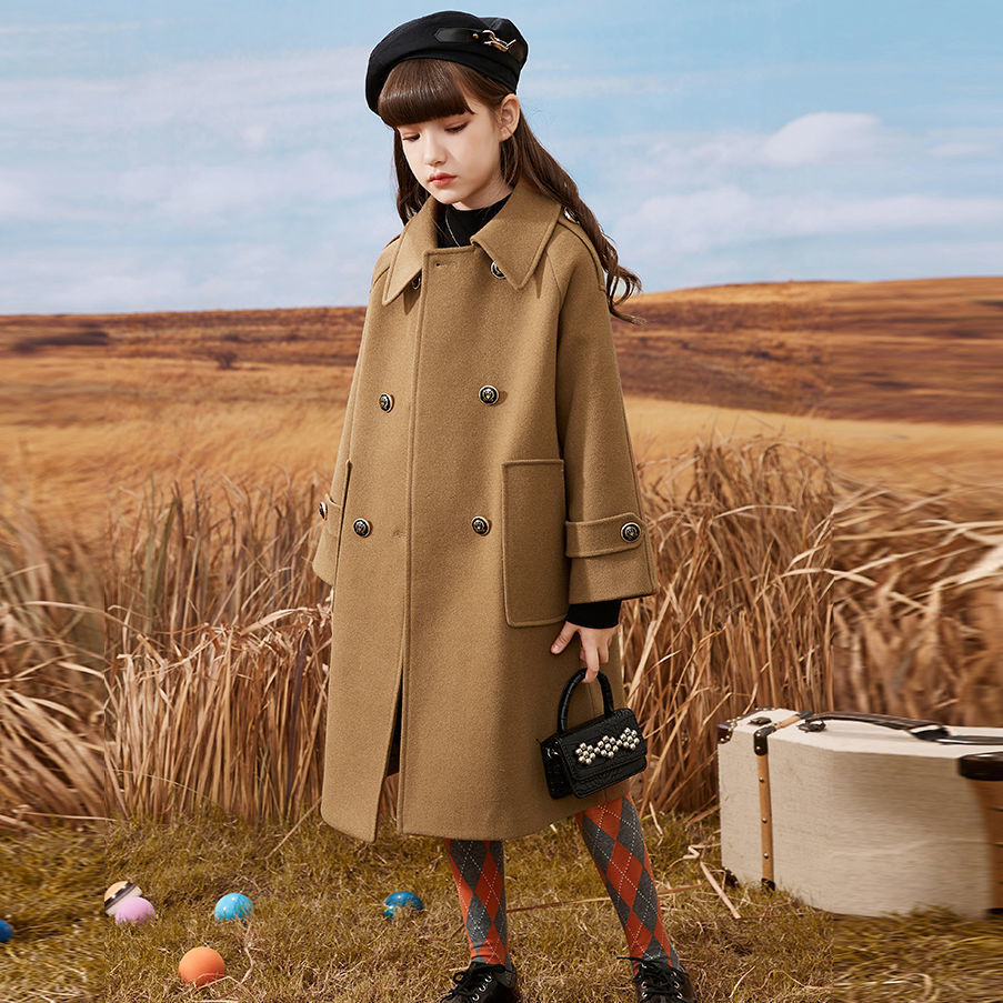 Girls’ Mid-Length Woolen Coat – College Style Autumn & Winter Outerwea ...